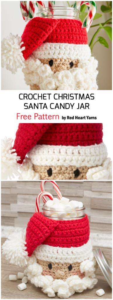 Crochet Santa Candy Jar For Christmas - Free Pattern